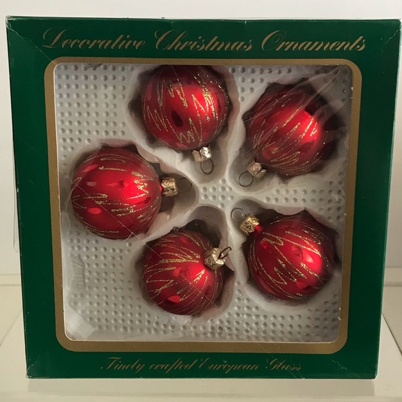 Sears | Holiday | Sears Glass Set Of 5 Redgold Christmas Tree Ball ...